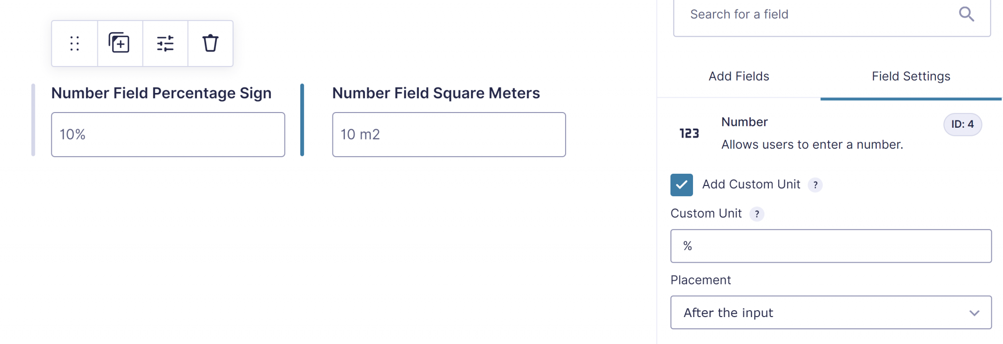 Custom Units - Advanced Number Field - Documentation - GravityWP
