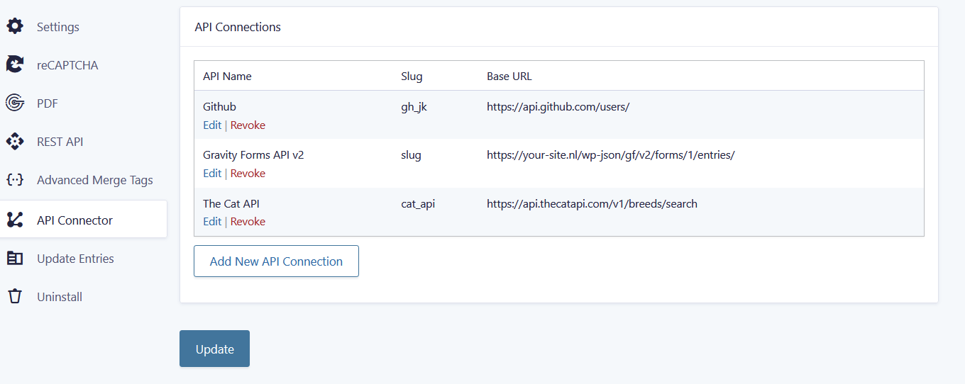 Adding API connections - API Connector - Documentation - GravityWP
