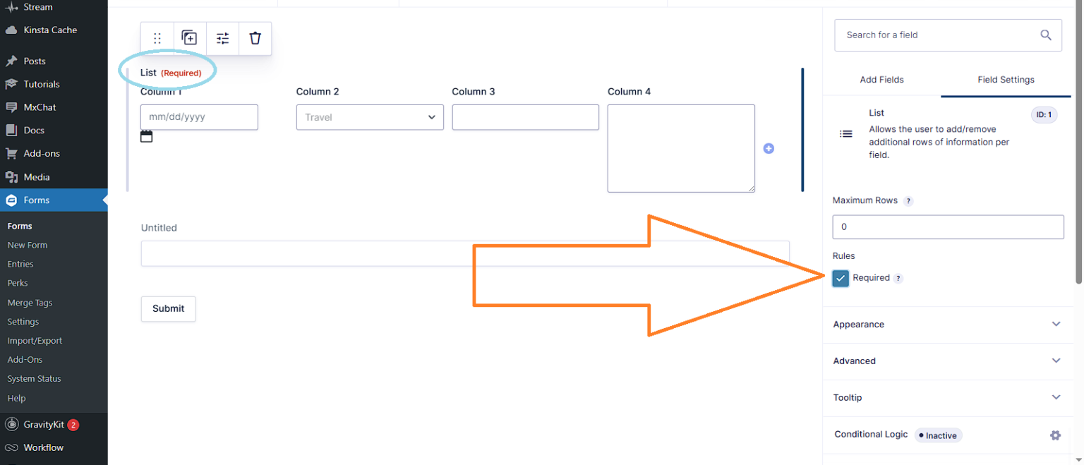 Use Gravity Forms List Field Add-Ons to create a declaration form